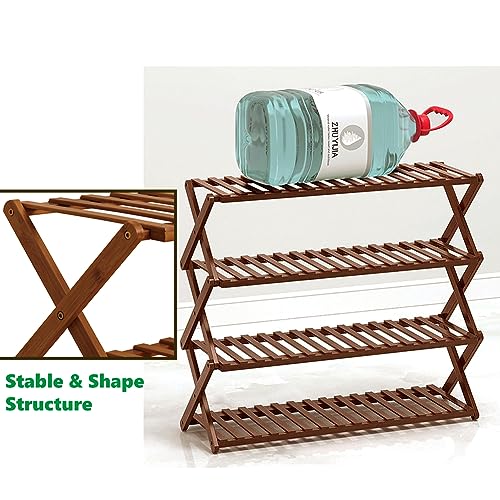 SUWUYUE Bamboo Shoe Rack 4 Tier Multifunctional Free Standing Shoe Shelf Foldable Shoe Rack Entryway Storage Organizer for Hallway Bathroom Living Room Bedroom, Balcony