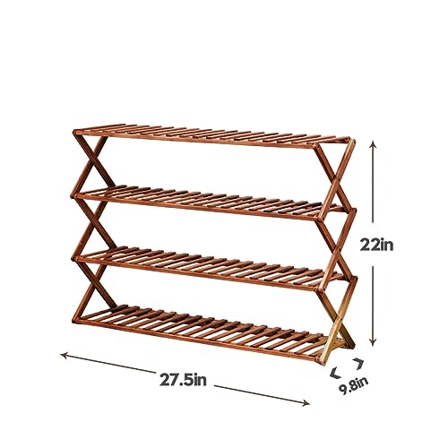 SUWUYUE Bamboo Shoe Rack 4 Tier Multifunctional Free Standing Shoe Shelf Foldable Shoe Rack Entryway Storage Organizer for Hallway Bathroom Living Room Bedroom, Balcony