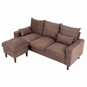 Panana Convertible Sectional Sofa L-Shaped Couch for Small Space, Brown (Brown)