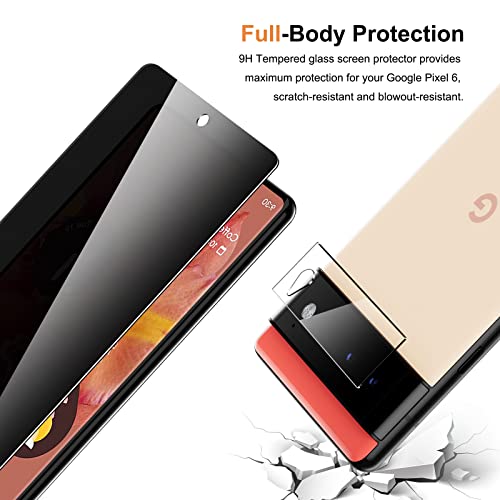 [2+2] Pack Privacy Screen Protector Compatible for Google Pixel 6 5G with Camera Lens Protector, [Not Support Fingerprint Unlock] 9H Hardness Tempered Glass, Bubble Free, Scratch Resistant