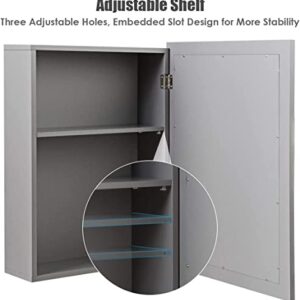 Hysache Bathroom Medicine Cabinet, Wall Mount Mirrored Storage Cabinets w/Single Door & Adjustable Shelf, Multipurpose Wooden Organizer for Hallway Living Room Bedroom Grey