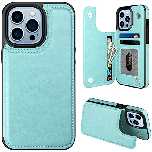 MMHUO for iPhone 13 Pro Case Wallet Magnetic Back Flip Case for iPhone 13 Pro Case for Women Girls with Card Holder Protective Case Phone Case for iPhone 13 Pro 6.1 Inches (2021),Mint