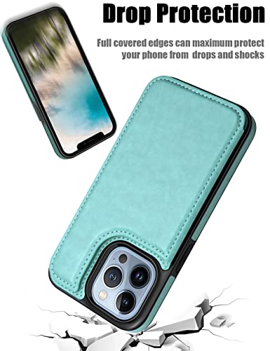 MMHUO for iPhone 13 Pro Case Wallet Magnetic Back Flip Case for iPhone 13 Pro Case for Women Girls with Card Holder Protective Case Phone Case for iPhone 13 Pro 6.1 Inches (2021),Mint