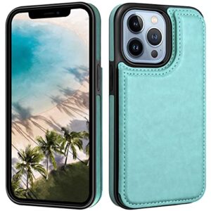 MMHUO for iPhone 13 Pro Case Wallet Magnetic Back Flip Case for iPhone 13 Pro Case for Women Girls with Card Holder Protective Case Phone Case for iPhone 13 Pro 6.1 Inches (2021),Mint