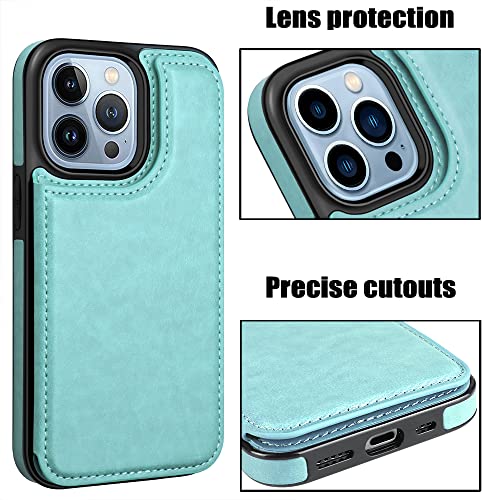 MMHUO for iPhone 13 Pro Case Wallet Magnetic Back Flip Case for iPhone 13 Pro Case for Women Girls with Card Holder Protective Case Phone Case for iPhone 13 Pro 6.1 Inches (2021),Mint