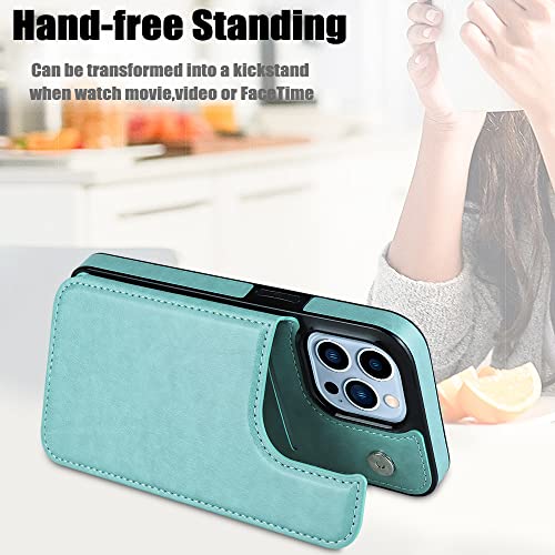 MMHUO for iPhone 13 Pro Case Wallet Magnetic Back Flip Case for iPhone 13 Pro Case for Women Girls with Card Holder Protective Case Phone Case for iPhone 13 Pro 6.1 Inches (2021),Mint