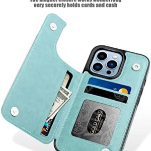 MMHUO for iPhone 13 Pro Case Wallet Magnetic Back Flip Case for iPhone 13 Pro Case for Women Girls with Card Holder Protective Case Phone Case for iPhone 13 Pro 6.1 Inches (2021),Mint