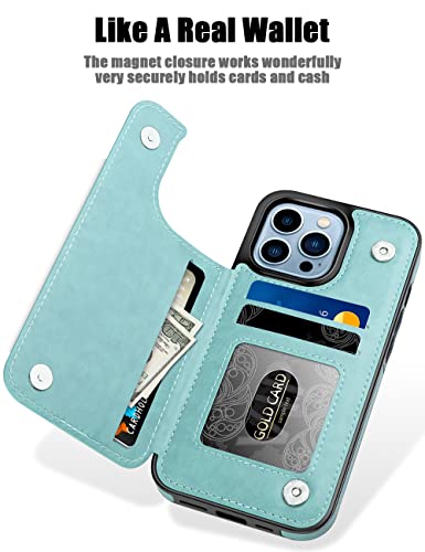 MMHUO for iPhone 13 Pro Case Wallet Magnetic Back Flip Case for iPhone 13 Pro Case for Women Girls with Card Holder Protective Case Phone Case for iPhone 13 Pro 6.1 Inches (2021),Mint