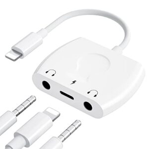 eliteed iphone headphone adapter,3in1 lightning to 3.5 mm headphone jack adapter,iphone splitter audio and charge for iphone 14/13/12/se/11/x/xr/8/ipad (support listening music)