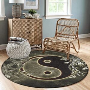 Premium Round Area Rug Ultra Soft Play Tent Rug Carpet Circular Area Rugs for Play Room Bedroom Living Room Nursery, Yin Yang Dragon Tiger, 24 Inch