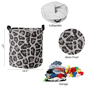 Goydema Collapsible Laundry Hamper Storage Basket, Leopard Print Animal Skin Clothes Hamper Basket with Handle Waterproof Laundry Bag Round Storage Basket for Toy Home Organizer