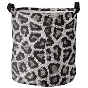 goydema collapsible laundry hamper storage basket, leopard print animal skin clothes hamper basket with handle waterproof laundry bag round storage basket for toy home organizer