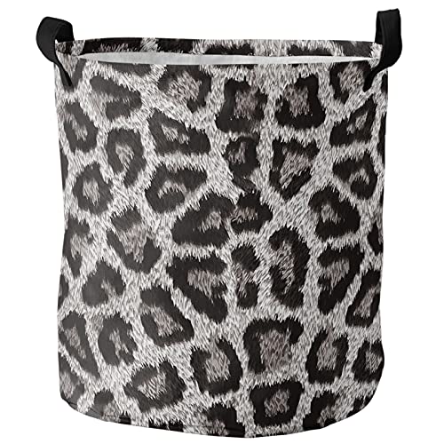 Goydema Collapsible Laundry Hamper Storage Basket, Leopard Print Animal Skin Clothes Hamper Basket with Handle Waterproof Laundry Bag Round Storage Basket for Toy Home Organizer