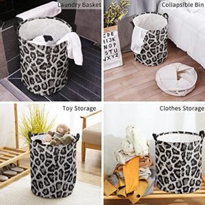 Goydema Collapsible Laundry Hamper Storage Basket, Leopard Print Animal Skin Clothes Hamper Basket with Handle Waterproof Laundry Bag Round Storage Basket for Toy Home Organizer