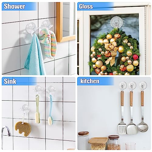 3 Pack Suction Cup Hooks, Clear Heavy Duty Vacuum Suction Cups with Dual Hooks Removable Window Glass Door Suction Hangers, Reusable Suction Cup Holders for Kitchen Bathroom Shower Wreath