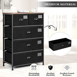 Giantex 5 drawer Dresser Fabric Storage Organizer with Adjustable Foot Pads & Folding Bin, Steel Frame Storage Cabinet Closet for Living Room, Bedroom, Cloakroom Unit Organizer, Black