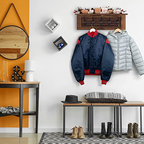 KIBAGA Decorative Coat Rack for Wall Mount - Stylish Wooden Shelf with 5 Hooks - The Perfect Hanger for Your Entryway Easily Holds All of Your Coats, Jackets or Bags