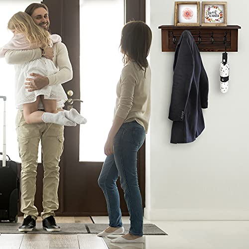 KIBAGA Decorative Coat Rack for Wall Mount - Stylish Wooden Shelf with 5 Hooks - The Perfect Hanger for Your Entryway Easily Holds All of Your Coats, Jackets or Bags