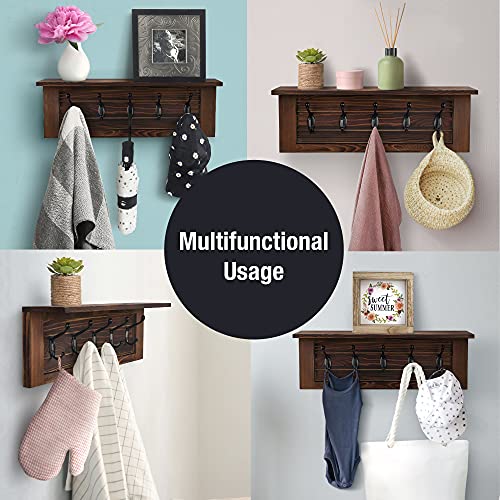 KIBAGA Decorative Coat Rack for Wall Mount - Stylish Wooden Shelf with 5 Hooks - The Perfect Hanger for Your Entryway Easily Holds All of Your Coats, Jackets or Bags