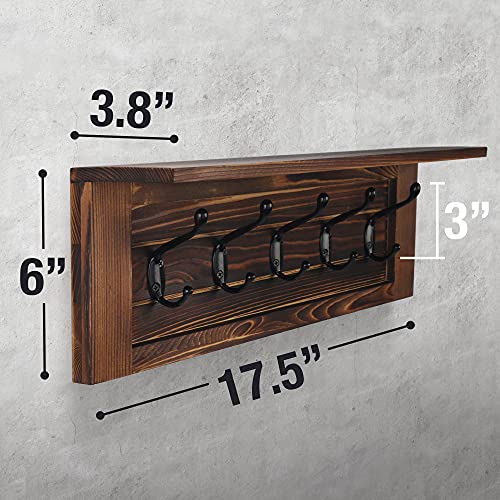 KIBAGA Decorative Coat Rack for Wall Mount - Stylish Wooden Shelf with 5 Hooks - The Perfect Hanger for Your Entryway Easily Holds All of Your Coats, Jackets or Bags