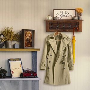 KIBAGA Decorative Coat Rack for Wall Mount - Stylish Wooden Shelf with 5 Hooks - The Perfect Hanger for Your Entryway Easily Holds All of Your Coats, Jackets or Bags