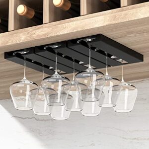 bthlyes 2 pack wine glass rack - punch-free under cabinet stemware wine glass holder glasses storage hanger plastic organizer for bar punch-free self-adhesive（black）