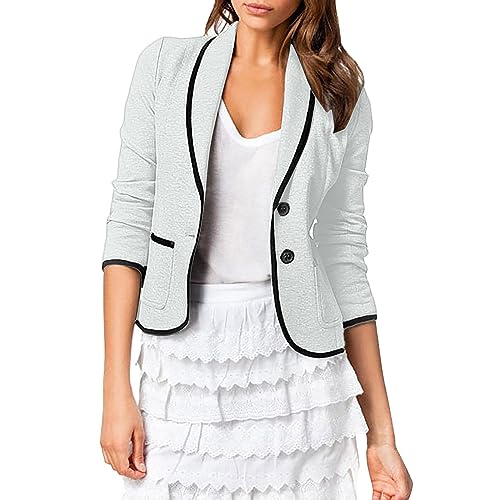 Hemlock Women Slim Blazer Jacket Lapel Open Front Cardigan Coat Solid Color Work Blazers Suit Jackets White