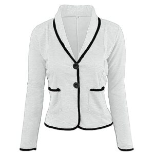 Hemlock Women Slim Blazer Jacket Lapel Open Front Cardigan Coat Solid Color Work Blazers Suit Jackets White