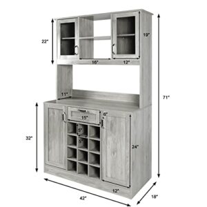 LAZZO Kitchen Buffet with Hutch, Kitchen Hutch Sideboard, Buffet Cabinet with Wine Rack Drawer Glass Door, Freestanding Kitchen Pantry Storage Cupboard with Open Shelves & Countertop for Home Hallway