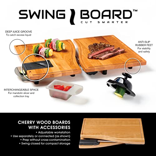 Anchor Hocking SwingBoard Cherry Wood Cutting Board, 6 Piece Set, Meal Prep Station