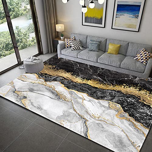 SUIHONG S.H Luxury Area Rug for Living Room Gold Glitter Marble Center Rug Black Grey Modern Bedroom Carpet63'x78'7