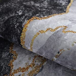 SUIHONG S.H Luxury Area Rug for Living Room Gold Glitter Marble Center Rug Black Grey Modern Bedroom Carpet63'x78'7