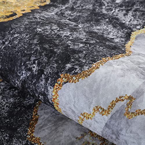 SUIHONG S.H Luxury Area Rug for Living Room Gold Glitter Marble Center Rug Black Grey Modern Bedroom Carpet63'x78'7