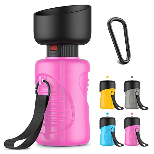 Portable Dog Water Bottle Foldable Pet Water Bottle for Dog with Water Stop Valve Puppy Travel Walking Hiking Water Bottle Leak Proof Pet Water Dispenser Lightweight & Convenient for Outdoor-Pink 18Oz