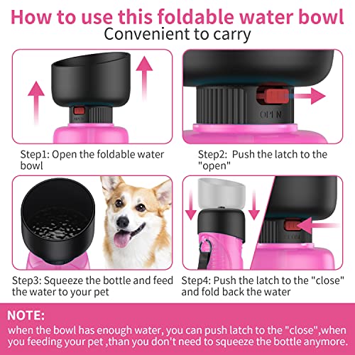 Portable Dog Water Bottle Foldable Pet Water Bottle for Dog with Water Stop Valve Puppy Travel Walking Hiking Water Bottle Leak Proof Pet Water Dispenser Lightweight & Convenient for Outdoor-Pink 18Oz