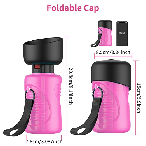 Portable Dog Water Bottle Foldable Pet Water Bottle for Dog with Water Stop Valve Puppy Travel Walking Hiking Water Bottle Leak Proof Pet Water Dispenser Lightweight & Convenient for Outdoor-Pink 18Oz