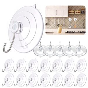 yuroochii 20 pack suction cup hooks,2-1/2 inches clear pvc suction cups with metal hooks removable waterproof strong powerful suction cups for kitchen bathroom shower wall window glass door