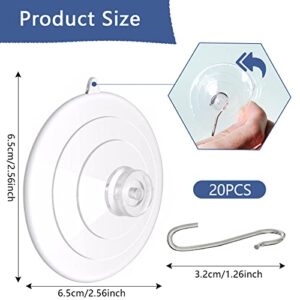 Yuroochii 20 Pack Suction Cup Hooks,2-1/2 Inches Clear PVC Suction Cups with Metal Hooks Removable Waterproof Strong Powerful Suction Cups for Kitchen Bathroom Shower Wall Window Glass Door