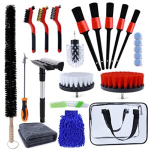 23pcs car wash cleaning tools set interior exterior car cleaning tools kit with car detailing kit drill brush set car wash tools kit for wheels,windows,dashboard,engine car care kit with storage bag