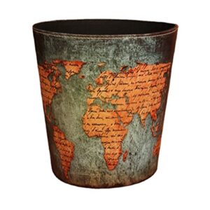 cabilock vintage leather trash can retro world map waste paper basket decorative toillet paper bin dustbin garbage bin for bathroom bathroom kitchen office