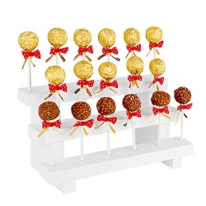 echaprey cake pop lollipop stand wood white 3 tier 17 hole for dessert table of wedding, birthday party, christmas day (17 holes-3 tier)