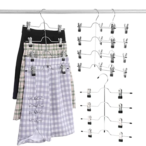 Skirt Hangers 4 Tier Pants Hangers with Adjustable Clips Space Saving Hangers Closet Organizer for Skirts, Slacks, Jeans, Towels (4 Pieces)