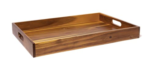 Lipper International 1295 Acacia Large Serving Tray with Cut-Out Handles for Snacks and Meals, 20 1/2" x 13 3/4" x 2 1/4"