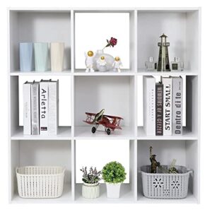 zenstyle 9 cube storage shelf organizer, wooden bookshelf system display cube shelves compartments, customizable w/ 5 removable back panels (white)