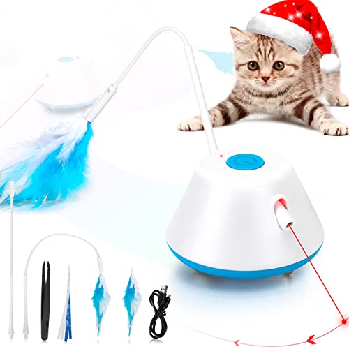 Frebento Cat Toy, Interactive Cat Toys for Indoor Cats Exercise, Automated Cat Light Toy with Light and Feathers, Self Rotating Auto Moving Kitten Toys, 3 Modes Electric Cat Toy, XHY