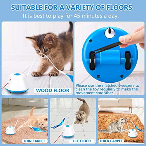 Frebento Cat Toy, Interactive Cat Toys for Indoor Cats Exercise, Automated Cat Light Toy with Light and Feathers, Self Rotating Auto Moving Kitten Toys, 3 Modes Electric Cat Toy, XHY