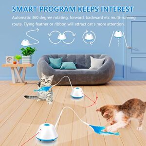 Frebento Cat Toy, Interactive Cat Toys for Indoor Cats Exercise, Automated Cat Light Toy with Light and Feathers, Self Rotating Auto Moving Kitten Toys, 3 Modes Electric Cat Toy, XHY