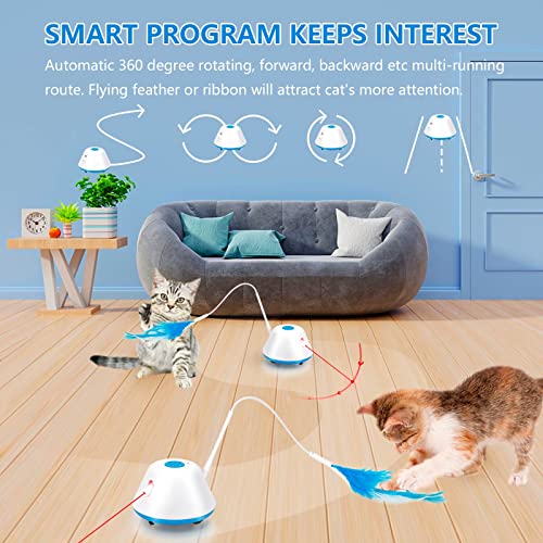 Frebento Cat Toy, Interactive Cat Toys for Indoor Cats Exercise, Automated Cat Light Toy with Light and Feathers, Self Rotating Auto Moving Kitten Toys, 3 Modes Electric Cat Toy, XHY