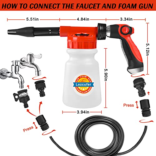 Lezcufer Car Wash Foam Gun, Adjustable Hose Wash Sprayer with Ratio Dial Foam Blaster,with Nozzle, Wash Mitt &Towel,Foam Cannon for Car Cleaning and Garden Use with Quick Connector to Any Garden Hose