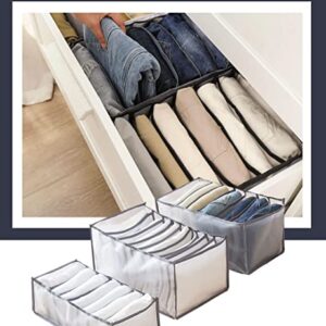 3 Pcs 7 Grids Washable Wardrobe Clothes Organizer,Jeans Compartment Storage Box, Foldable Closet Drawer Organizer Clothes Drawer Mesh ，and 9 Grids Shirts, T-shirts Grid (2 pcs Jeans Grid+Leggings Grid)